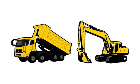 Illustration Dump Truck And Excavator Loading 54633962 Vector Art At
