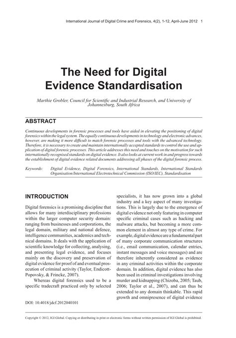 PDF The Need For Digital Evidence Standardisation