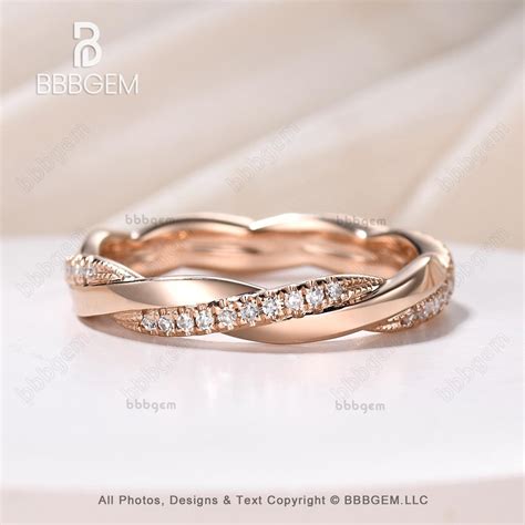 Delicate Twisted Diamond Wedding Band 14k18k Solid Rose Gold Bbbgem