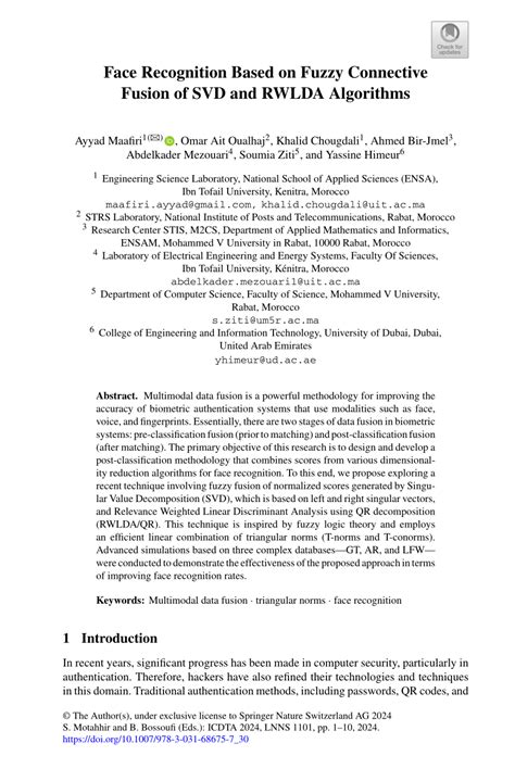 Pdf Face Recognition Based On Fuzzy Connective Fusion Of Svd And Rwlda Algorithms