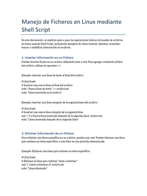 Manejo De Ficheros En Linux Shell Script Informacion Pdf Archivo De