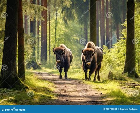 Ai Generated Illustration Wildlife Concept Of European Bisons Stock Illustration Illustration
