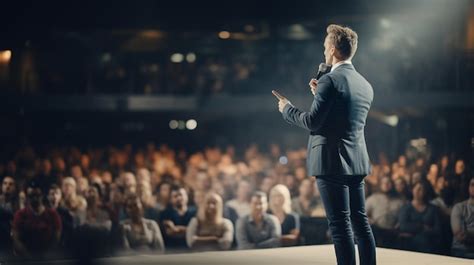 Premium Ai Image Man Giving Speech In Front Of Crowd