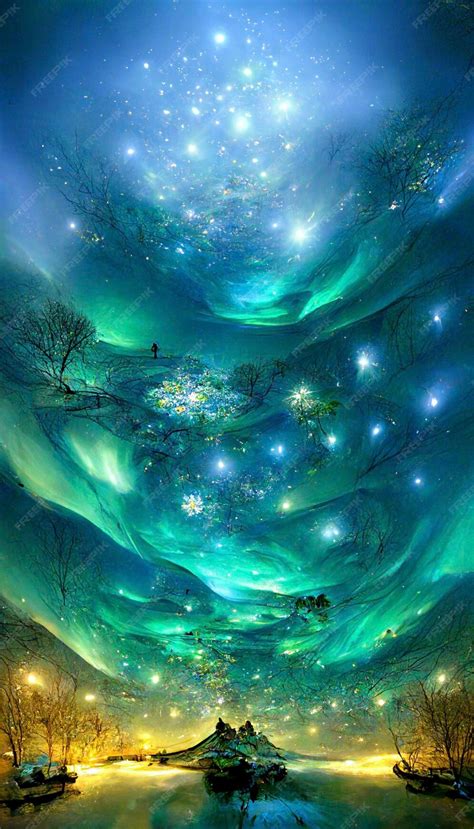 Cielo Lleno De Muchas Luces Verdes Y Azules Generativas Ai Foto Premium