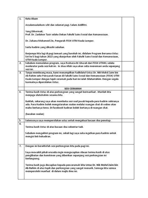 Peranan Moderator Dalam Program Utm Pdf Karier And Perkembangan Pengembangan Diri