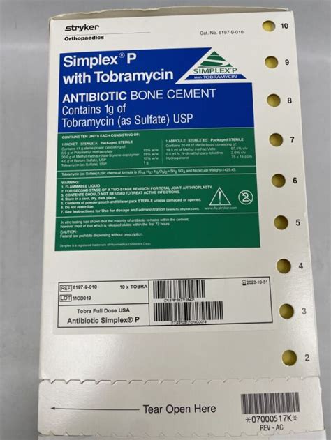 New Stryker 6197 9 001 Simplex P With Tobramycin Antibiotic Bone Cement Disposables General