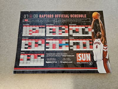 Rs20 Toronto Raptors 200708 Nba Basketball Magnet Schedule Toronto