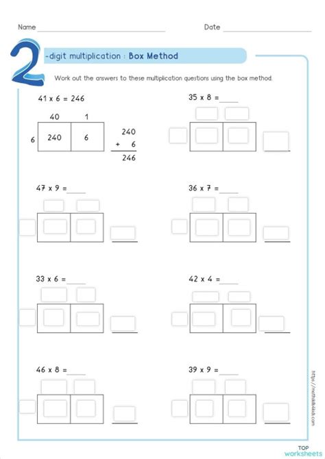 2 Digit Multiplication Box Method Interactive Worksheet Topworksheets
