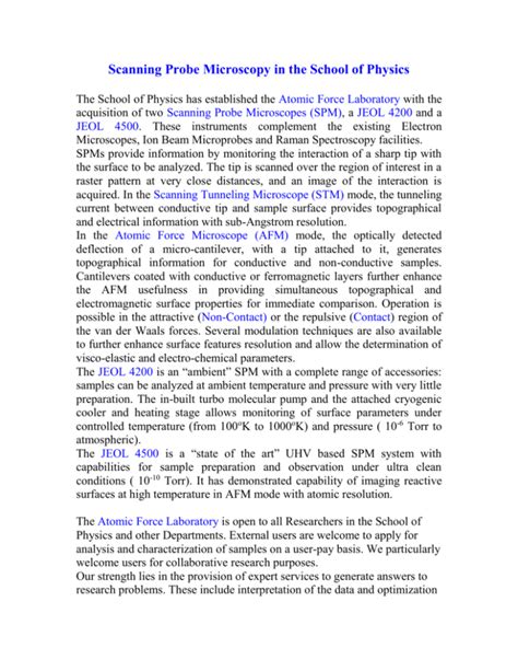 Scanning Probe Microscopy In The School Of Physics