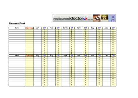 Glassware Glassware Stock Take Spreadsheet Pdf