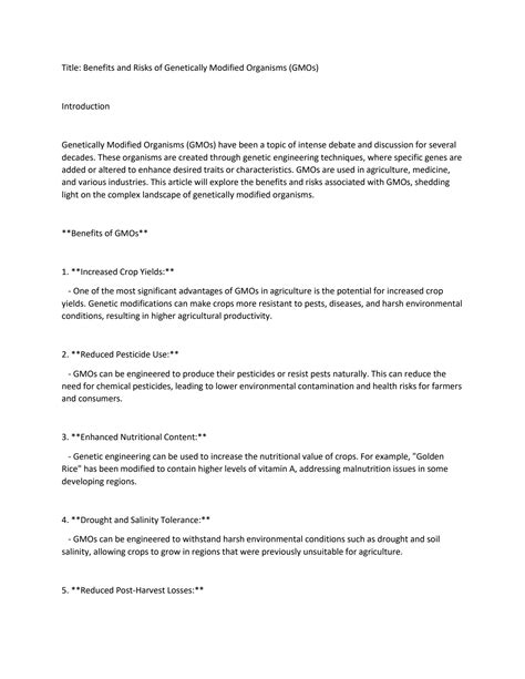 Solution Benefits And Risks Of Genetically Modified Organisms Gmos