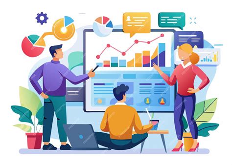 Team Collaboration And Data Analysis In A Business Meeting Vector