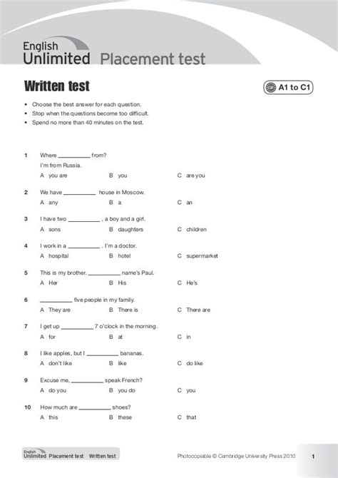 Sample Of English Placement Test Design Talk