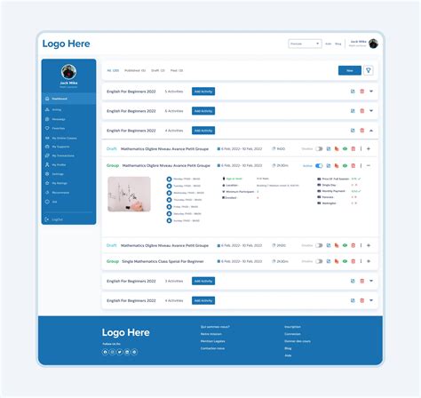 Classes Schedule Dashboard Design Behance
