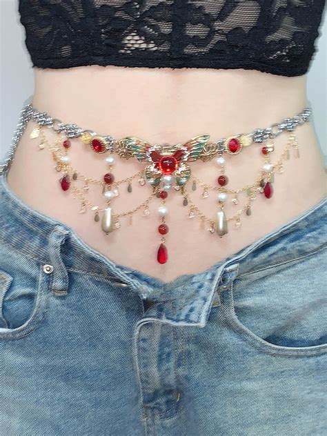 [chinoiserie] Butterfly Pendant Tassel Layered Necklace Waist Chain
