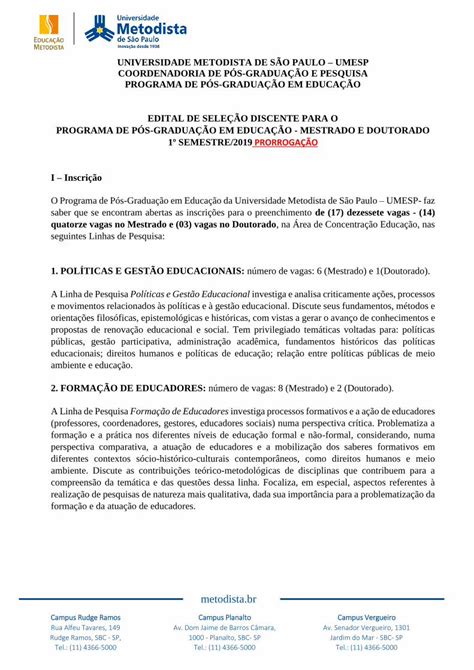 Pdf Universidade Metodista De SÃo Paulo Umesp Portalmetodistabr