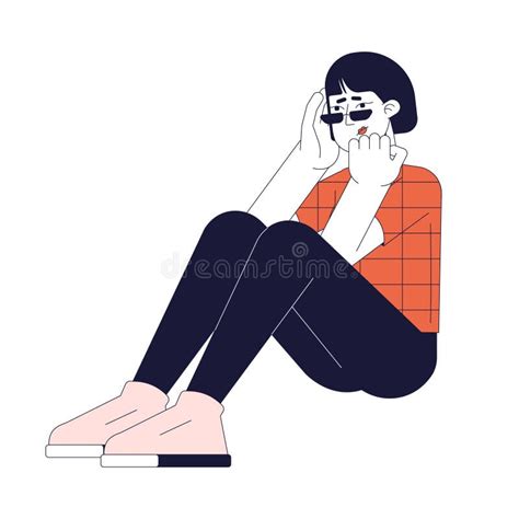 Anxious Woman Korean 2d Linear Cartoon Character Stock Vector Illustration Of Worry Problem