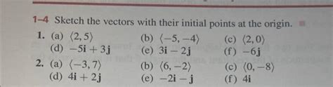 solved 1 4 sketch the vectors with their initial points at