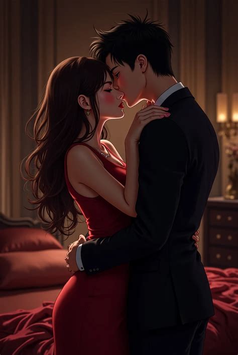 The Sexiest Anime Girl Who Is A Secretary And Her Male Boss Are Kissing