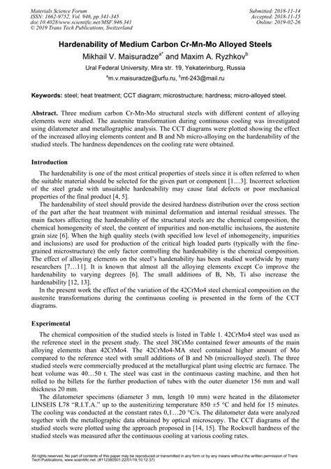 Pdf Hardenability Of Medium Carbon Cr Mn Mo Alloyed Steels