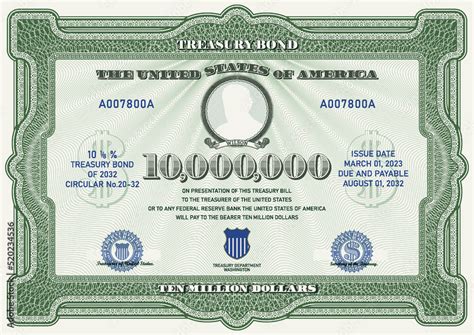 Vector Fictitious Ten Million Dollar Treasury Bond Frame With A