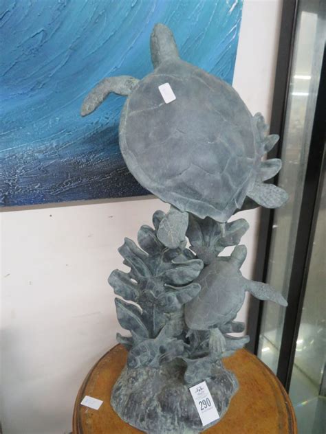 Metallic Sea Turtle Statue