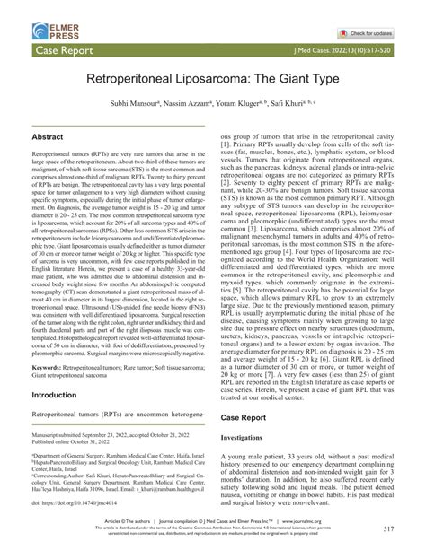 Pdf Retroperitoneal Liposarcoma The Giant Type
