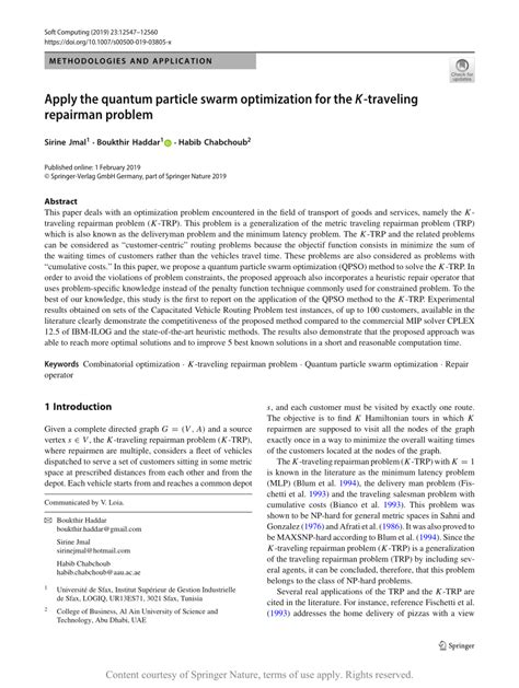 Apply The Quantum Particle Swarm Optimization For The K Traveling Repairman Problem Request Pdf