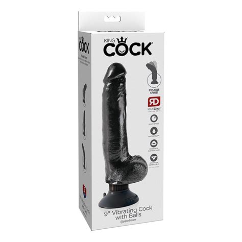 King Cock 9 Inches Vibrating Dildo With Balls Black