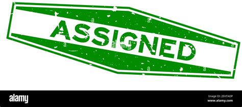 Grunge Green Assigned Word Hexagon Rubber Seal Stamp On White