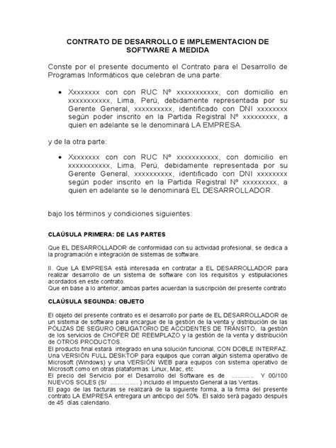 Contrato De Desarrollo De Software Pdf Software Apoyo