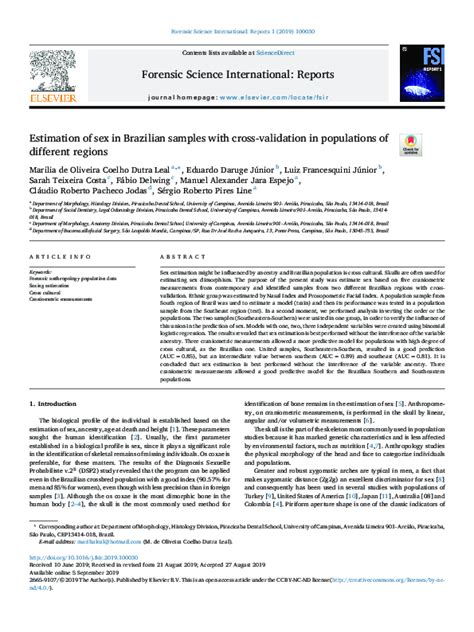 Pdf Estimation Of Sex In Brazilian Samples With Cross Validation In