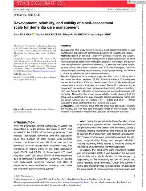 Pdf Development Reliability And Validity Of A Self Assessment Scale For Dementia Care Management