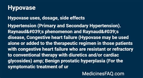 Hypovase Uses Dosage Side Effects Food Interaction And Faq