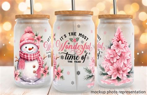 16 Oz Pink Christmas Snowman Frosted Glass Tumbler