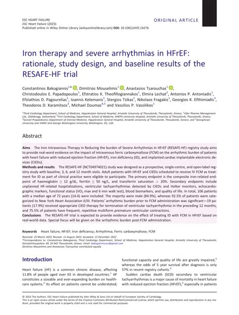 Pdf Iron Therapy And Severe Arrhythmias In Hfref Rationale Study
