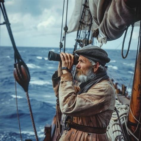 Free Sailor Watching Horizon Image Sailor Ocean Binoculars