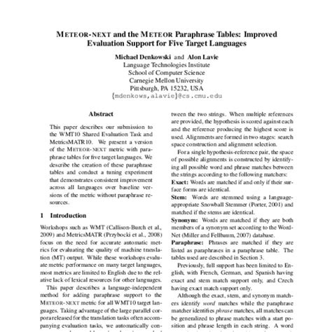 Meteor Next And The Meteor Paraphrase Tables Improved Evaluation