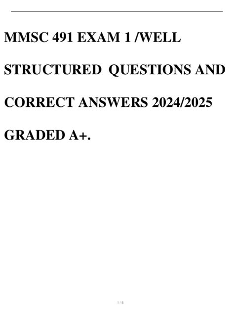 Mmsc 491 Exam 1 Well Structured Questions And Correct Answers 2024