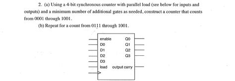 Solved 2 A Using A 4 Bit Synchronous Counter With Parallel Load See Below For Inputs And