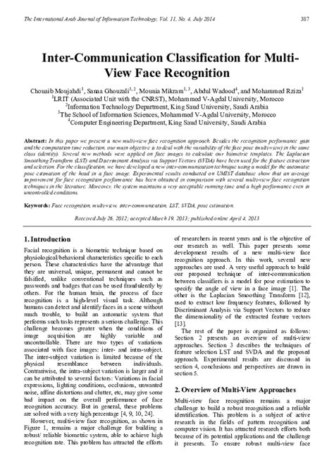 Pdf Inter Communication Classification For Multi View Face Recognition
