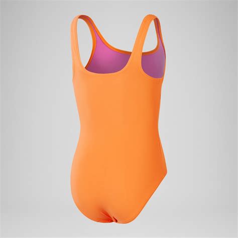 Girls Textured Swimsuit Orange Speedo Uk
