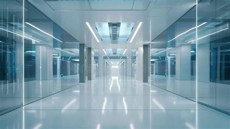 High End Gpu Server Data Center Symmetrical Interior With Realistic Tech Blue Tone Stock