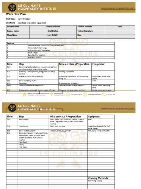 Work Flow Planv10 2 Pdf Cooking Baking