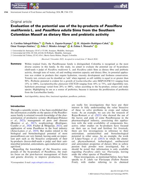 Evaluation Of The Potential Use Of The By‐products Of Passiflora