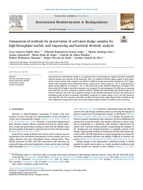 Pdf Comparison Of Methods For Preservation Of Activated Sludge