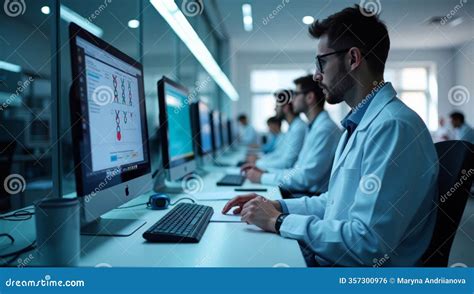 Scientists Working On Dna Structure In Modern Laboratory Using