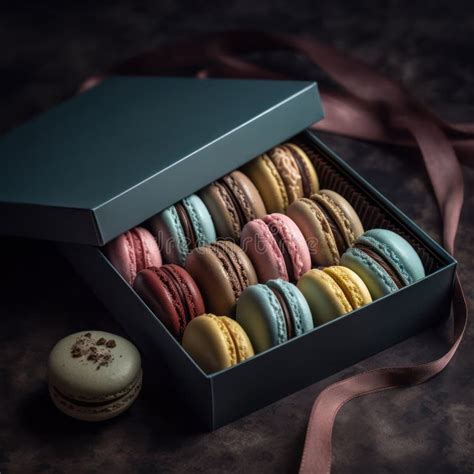 Colorful Macaroons Or Macaroons In A T Box Close Up Stock