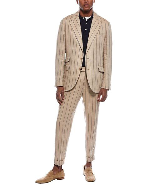 Brunello Cucinelli 2pc Linen Suit With Pleated Pant In Natural For Men