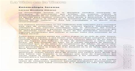 Entomología Forense Cienciorama · Entomología Forense Lorena Mendiola Almaraz La Entomología